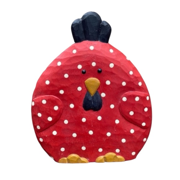 Source Unknown | Accents | Vintage Whimsical Red Wood Polka Dot Chicken ...
